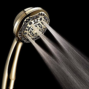 Couradric Handheld Shower Head, 7-Function High Pressure Shower Head with Brass Swivel Ball Bracket and Extra Long Stainless Steel Hose, Polished Brass, 4"