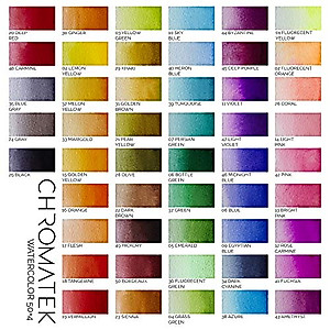54 Watercolor Pens, 15 Page Pad & Online Video Tutorial Series by Chromatek. Real Brush Pens. 4 Blending Brushes. Easily Blendable. Vivid. Smooth. 50 Unique Colors. Professional Art Supplies