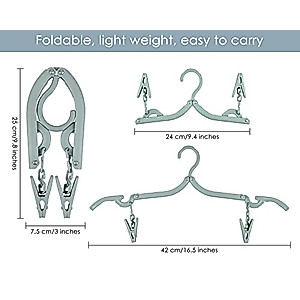 DS. DISTINCTIVE STYLE Foldable Hangers with Clips Set of 8 Travel Hangers with Clothesline for Camping