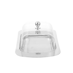 Butter Dish with Lid, Butter Keeper Container with Clear Detachable Lid for Countertop, Unbreakable Stainless Steel Butter Dish Holder, Keep Butter Fresh, Butter Keeper Tray for Home, Camping