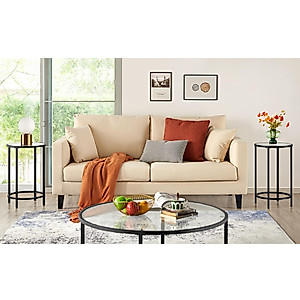 Yaheetech Black Glass End Table Set of 2, Round Side Table Modern Style Tall End Table Accent Table with Glass Top & Metal Frame, 2pcs Glass Side Table for Living Room, Balcony, Bedroom