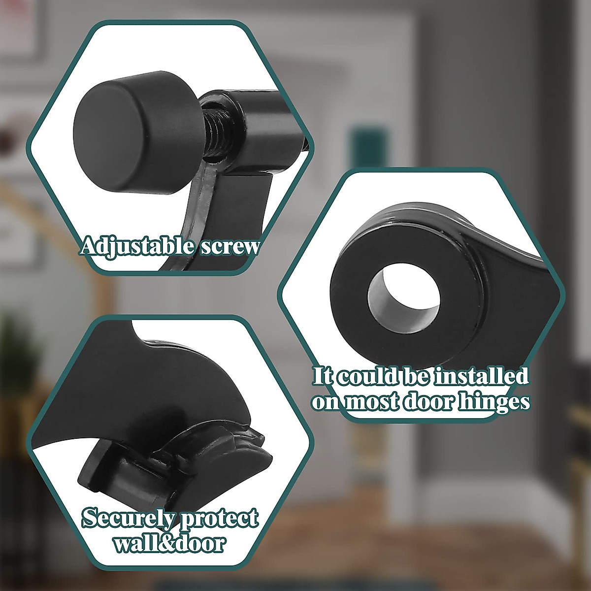 PHITUODA 8pcs Black Hinge Pin Door Stoppers, Adjustable Heavy Duty Door Stoppers Hinge Pin Doorstops with Rubber Bumper Tips