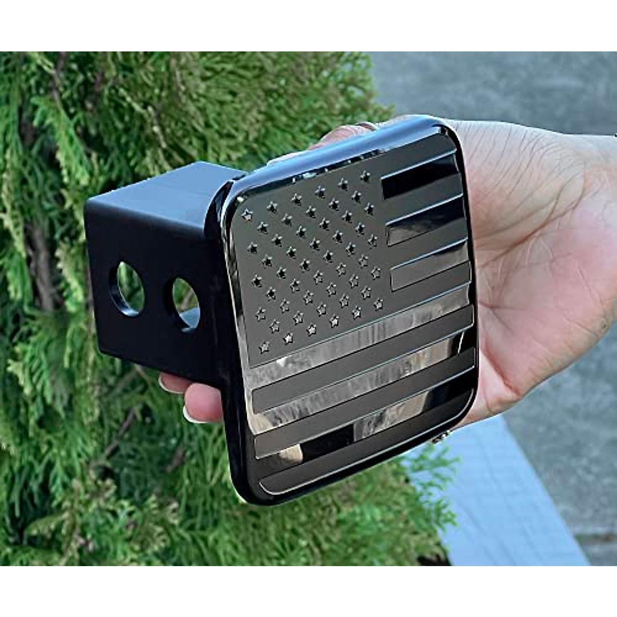 eVerHitch 2 Inch Trailer Hitch Cover Plug with Metal American Black Flag Fit for Any 2" Hitch Receivers