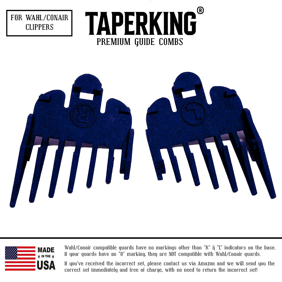 Taper King Hair Clipper Guide Comb Guard Set - Fool Proof Tapers & Fades at Home! Sapphire (#1/2 to #3) - Compatible with Wahl/Conair Clippers!