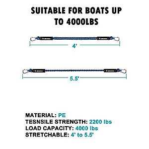 Obcursco Bungee Dock Line, Jet Ski Dock Line with Double 316 Stainless Steel Clips, Boat Snubber Docking Rope for PWC, Boat Accessories for Waverunner, Seadoo, Kayak, 2 Pack 4-5.5ft Yellow & Blue