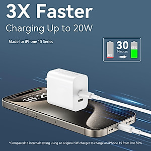 USB C Charger for iPhone 15 Pro Max Charger Fast Charging, 20W USB C Charger Block with 10FT Long USB C to C Fast Charging Cord Cable Compatible for iPhone 15 Pro Max/15 Pro/15 Plus,Samsung Galaxy