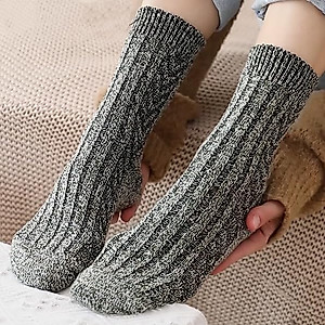Pack of 5 Womens Winter Socks Warm Thick Knit Wool Soft Vintage Casual Crew Socks Gifts,A-Navy/Dark grey/Brown/Green/Light grey