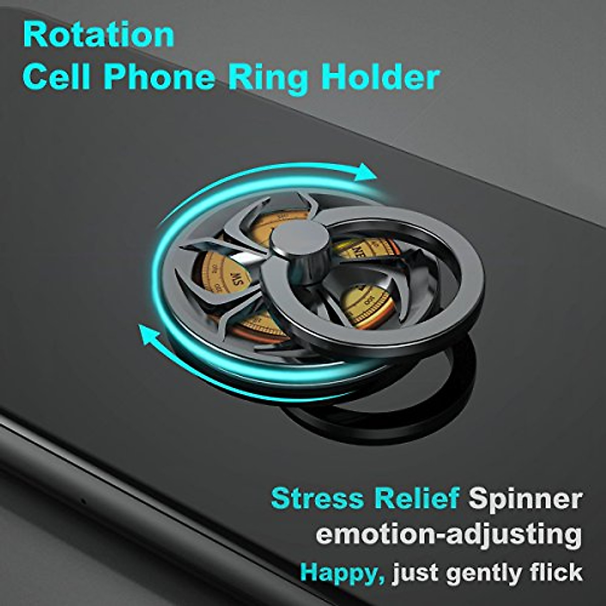 Anti-Anxiety Finger Ring Stand, ebulous 360° Rotation Spinner Mobile Cell Phone Ring Stand Holder with Grip Kickstand Universal [Washable/Reusable] for iPhone/iPad/Samsung Note/Tablets etc (Gold)…