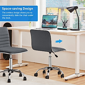 Yaheetech Velvet Armless Office Chair, Ergonomic Low Back Desk Chair with Adjustable Height/Wheels, Dark Gray