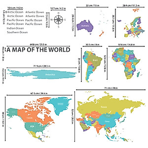 DECOWALL DMT-1809S Modern Pastel Tones World Map Kids Wall Stickers Wall Decals Peel and Stick Removable Wall Stickers for Kids Nursery Bedroom Living Room (Large)