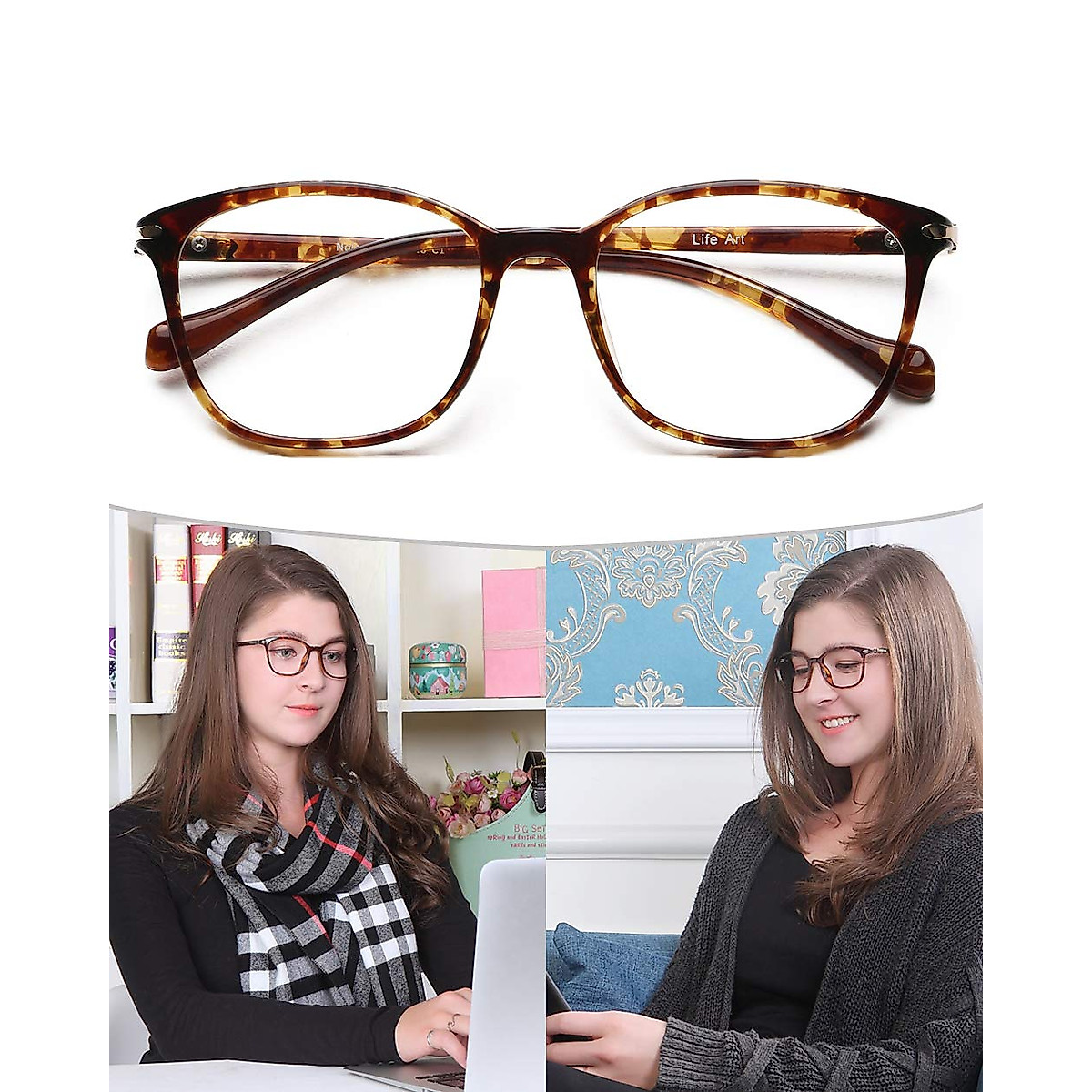LifeArt Blue Light Blocking Glasses, Anti Eyestrain, Computer Reading Glasses, Gaming Glasses, TV Glasses for Women and Men, Anti Glare (Tortoise, No Magnification)