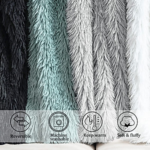 JONIYEAR Decorative 2.8" Long Hair Soft Fuzzy Faux Fur Throw Blanket 50" x 60",Luxury Reversible Fluffy Blankets for Couch Sofa Chair,Lightweight Accent Cozy Plush Thick Warm Shaggy Furry Blanket,Grey