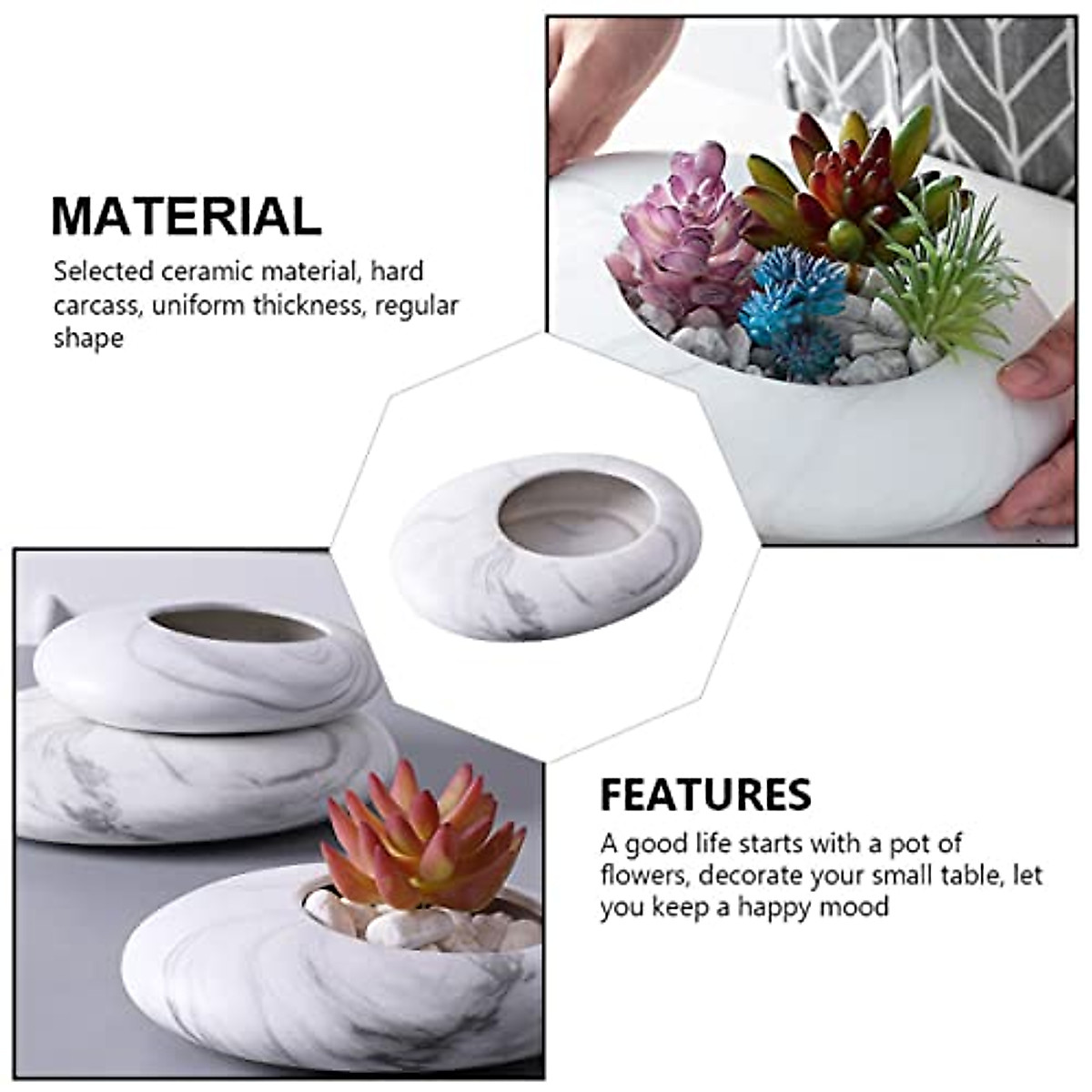 HANABASS Decorative Planters Vase Pebble Oval Desktop Container Home Pot Ceramic Ikebana Balcony Mini Indoor Flower Center Modern Holder Bonsai Outdoor Cactus for Style and Plant Garden