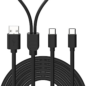 Geekria QuickFit Console Charging Cable, Charger Cord for PS5 Dualsense Controller, Y-Splitter USB C Fast Charger Cable, 2 in 1 Multiple Charger Cord for Playstation 5 / Xbox Series X (10FT)