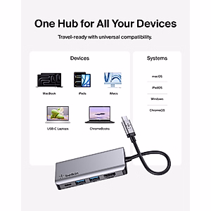 Belkin USB C Hub, 4-in-1 Multi-Port Laptop Dock with 4K HDMI, USB C Docking Station with 100 Watt Pass-Through Power Delivery, 2 X USB A Ports For MacBook Pro, Air, iPad Pro, Chromebook and More