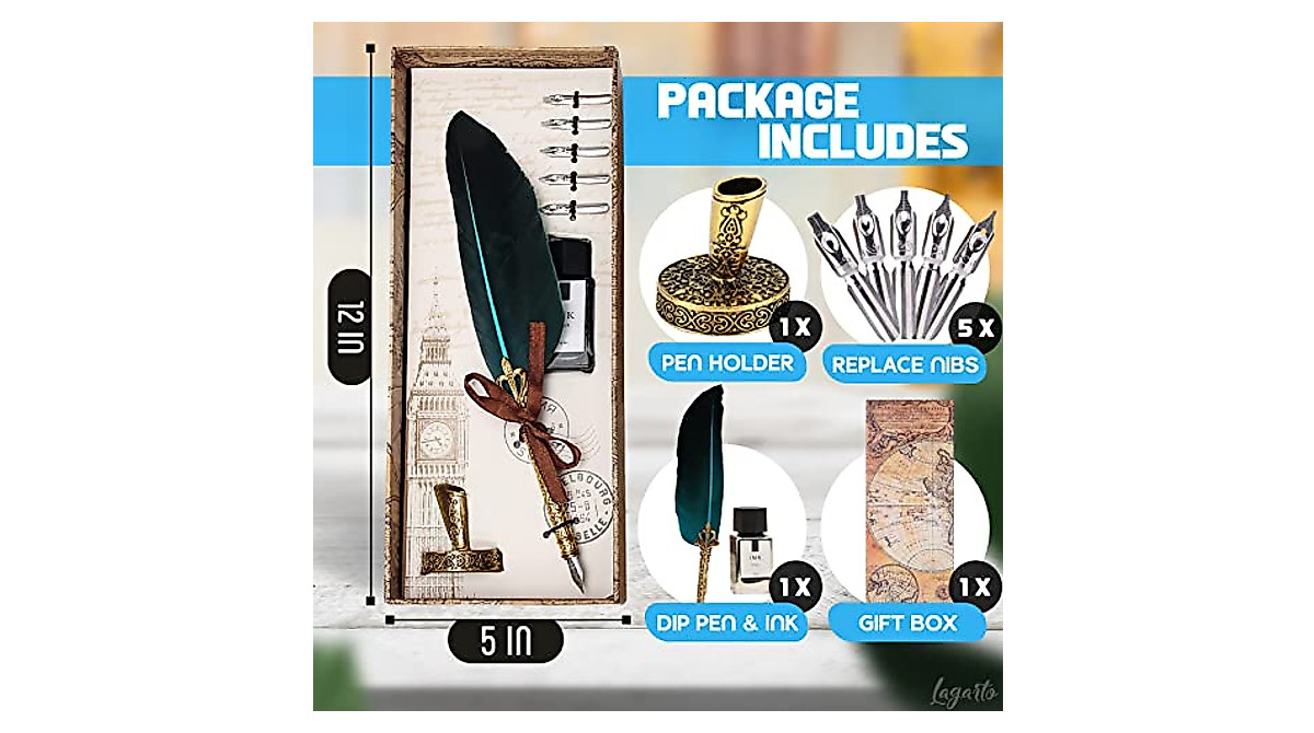 Elegant Feather Quill Pen and Ink Set for Calligraphy