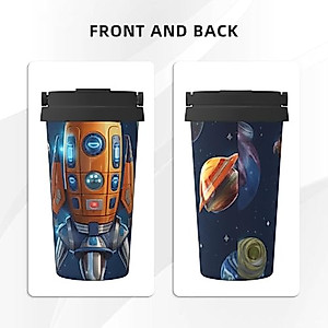 GTKSYNVE Reusable Coffee Mug with Lid and Handle, Cartoon Spaceship Rocket Tumbler for Hot & Cold Drinks 16oz Stainless Steel Insulated Coffee Tumblers Double Wall Vacuum Thermal Cup