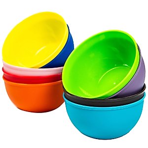 Youngever 9 Pack 10 Ounce Plastic Bowls, Kids Plastic Bowls, Set of 9 (9 Rainbow Colors)