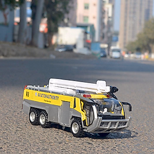 Ailejia Airport Fire Trucks Toy for Boys Fire Engine Toys Fire Engine Pullback Friction Toy Airport Rescue Diecast Vehicle Model (Yellow)