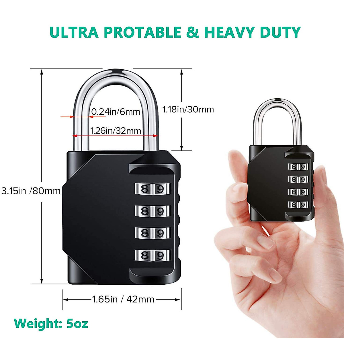 Combination Lock Resettable 4 Digit Padlock with Combination, AIHYTU Waterproof and Heavy Duty Combination Padlock Outdoor for School Gym Locker, Fence Gate, Toolbox, Employee Hasp Locker – 2 Pack