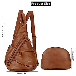 Baosha Leather Sling Bag Small Crossbody Backpack Casual Daypack Outdoor Cycling Hiking Backpack XB-10 (Brown)