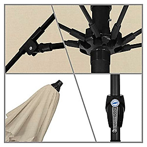 California Umbrella 9' Rd Sunbrella Aluminum Patio Umbrella, Crank Lift, Auto Tilt, Bronze Pole, Antique Beige