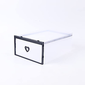 Futchoy Clear Drawer Shoe Box 10/20/24 Pcs Foldable Shoe Storage Case Box for Storage Room Bedroom Black Round Hole/Black Heart (Black heart 24)