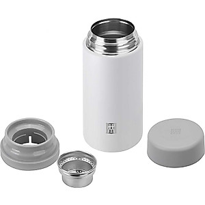 Zwilling Thermo Thermos Flask, Integrated Filter Insert, Vacuum Flask for Tea & Infused Water, Double Wall Insulation, 420 ml, Height: 17,2 cm, White