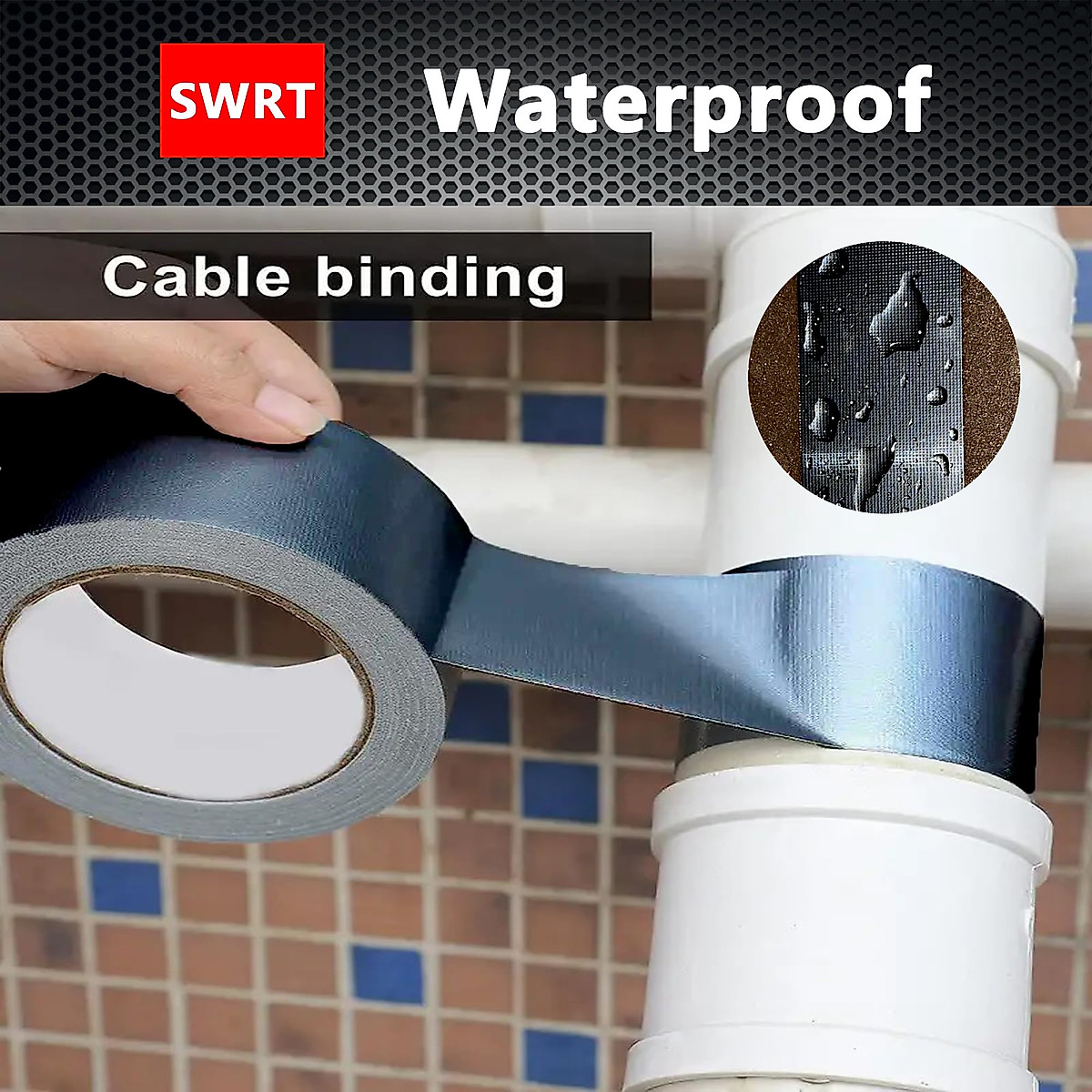 SWRT 2Inch 180ft/60yd Black Heavy Duty Duct Tape Strong Adhesive,2-Pack Duct Tape Heavy Duty Waterproof All Weather Black Duct Tape No Residue Sealing & Patching for Indoor&Outdoor Repair