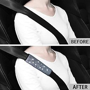 2PCS Bling Car Seat Belt Cover, Crystal Soft Shoulder Neck Protector Pad, Diamond Rhinestones Seatbelt Cushion for Women Girls, Auto Interior Accessories Universal for SUV, Truck, Van (Gray)