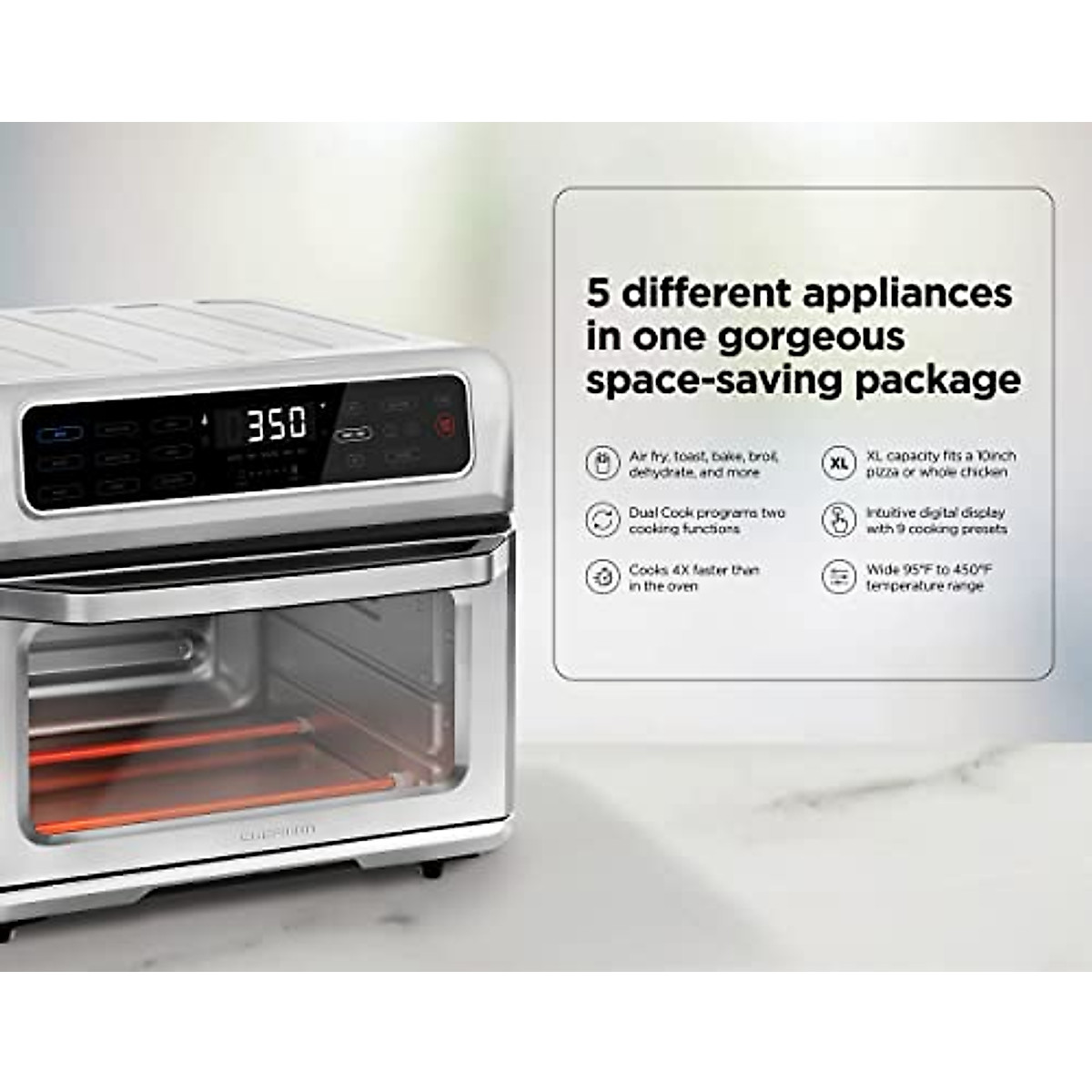 CHEFMAN Air Fryer Toaster Oven XL 20L, Healthy Cooking & User Friendly, Countertop Convection Bake & Broil, 9 Cooking Functions, Auto Shut-Off 60 Min Timer, Nonstick Stainless Steel, Shade Selector