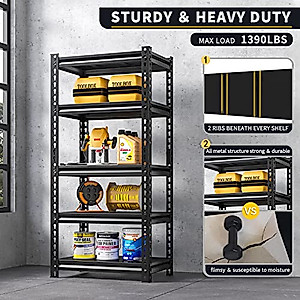 REIBII Garage Shelving Adjustable Garage Storage Shelves 5 Tier Metal Shelves for Storage Shelving Metal Garage Shelves Industrial Garage Shelving Unit Rack for Pantry, Warehouse, 61" H*27.5" W*12" D