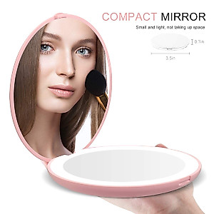 LIANGDU Lighted Compact Mirror with Magnification, 10x Magnifying LED Mini Mirror with Light for Travel and Purse, Pocket Makeup Mirror 3.5 inch Portable Folding Mirror, Women Birthday Gift