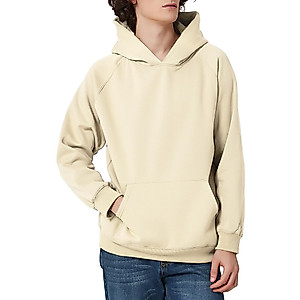 FLYCHEN Men's Solid Color Loose Hoodie Hip Hop Couples Long Sleeve Unisex Sweatshirt Apricot L