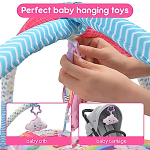 BATTOP Baby Activity Gym Play Mat,Tummy Time Mat Baby Gym with Sensory Rattle Toys&Tummy Time Pillow,for Sensory Motor Skill Development,Newborn Shower Gift