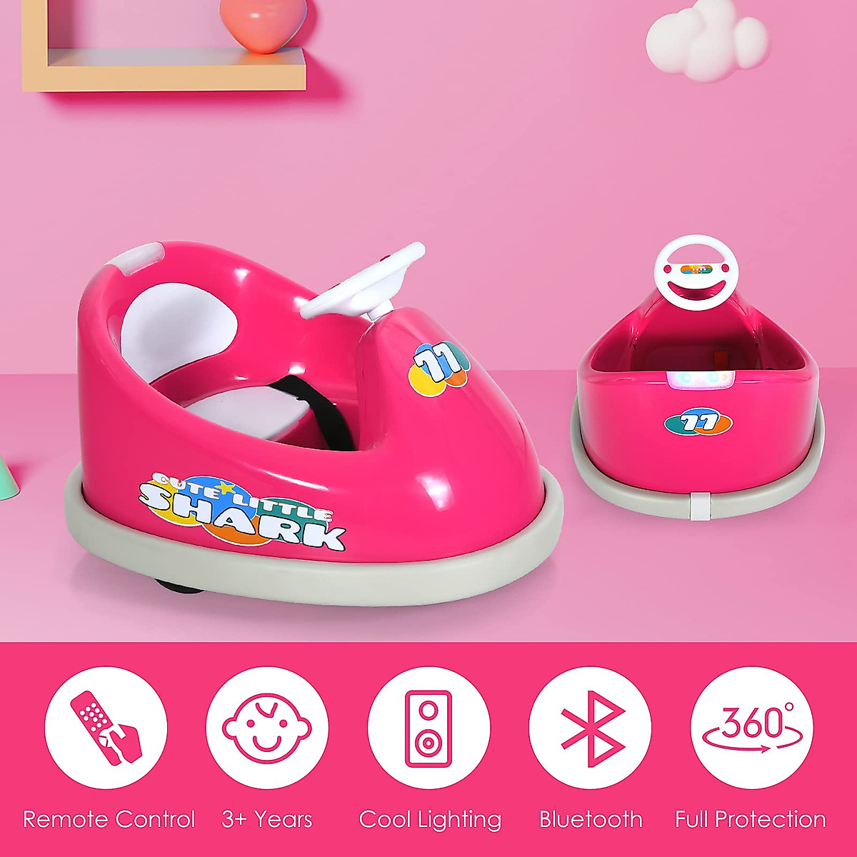 INFANS Kids Ride On Car, 6V Bumper Car Electric Vehicles with 2 Driving Modes,360 Degree Spin, Remote Control, LED Lights, Music, Bluetooth, Rechargeable Battery Powered Toys (Blue)