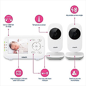VTech VM3252-2 2.8” Digital Video Baby Monitor with 2 Cameras and Automatic Night Vision, White