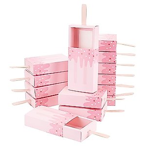 PH PandaHall Paper Ice Cream Shape Gift Boxes, 20 pcs 3.6x2 Inch Popsicle Mini Cartoon Candy Folding Paper Box Party Favor Candy Box for Halloween Birthday Wedding, Pink