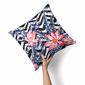 iiRov Summer Design Ink-Fuzed Decorative Throw Pillow - Vivid Tropical Chevron Floral v1