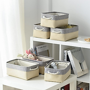 Jtirey Small Storage Baskets [10-Pack] Fabric Storage Bins 12"Lx 8"Wx 5"H Baskets for Shelves, Collapsible Clothes Baskets with Rope Handles for Organizing Dog Toys, Nursery Storage Basket (Grey&Gold)