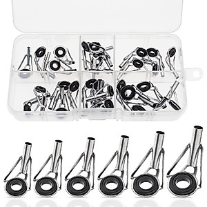 Gefischtter Fishing Rod Guide Tips Repair Kit Fishing Pole Repair Replacement Stainless Steel Ceramic Ring Saltwater Fishing Eyelet Repair Guide Tips 6Sizes 30pcs…