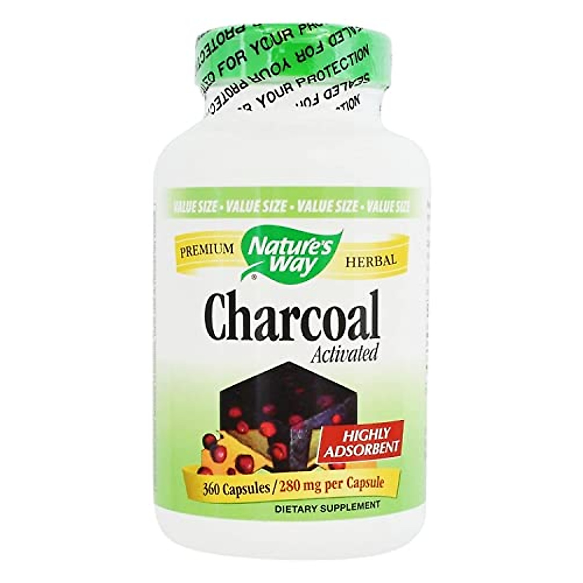 Nature's Way Activated Charcoal, Binds Unwanted Materials and Gas*, 560mg per Serving, 360 Capsules