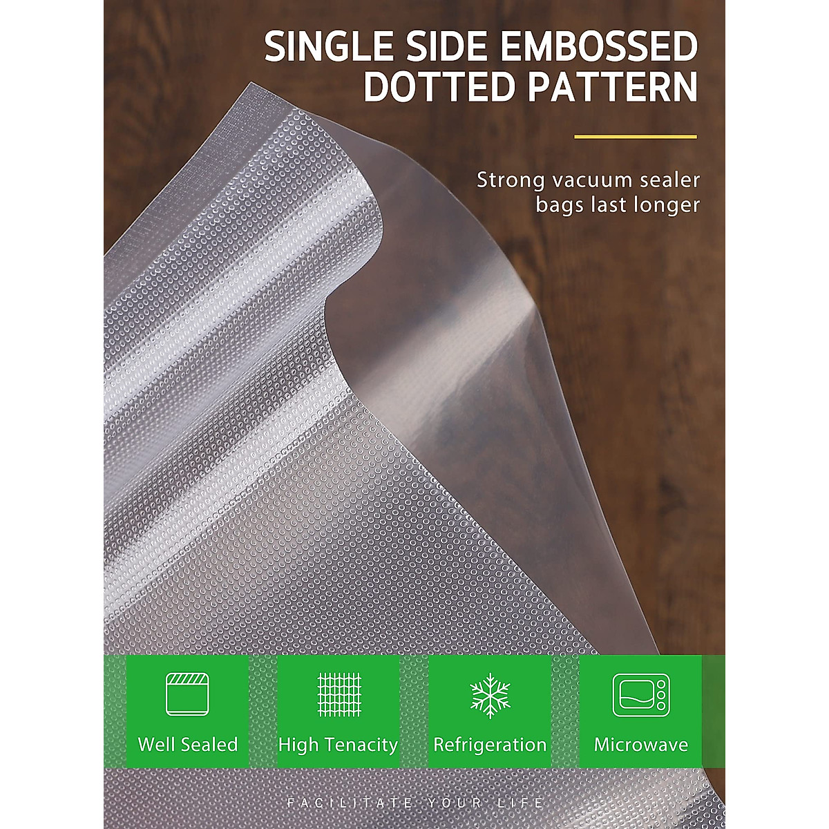 Syntus Vacuum Sealer Bags, 6 Pack 3 Rolls 11" x 20' and 3 Rolls 8" x 20' Commercial Grade Bag Rolls, Food Vac Bags for Storage, Meal Prep or Sous Vide