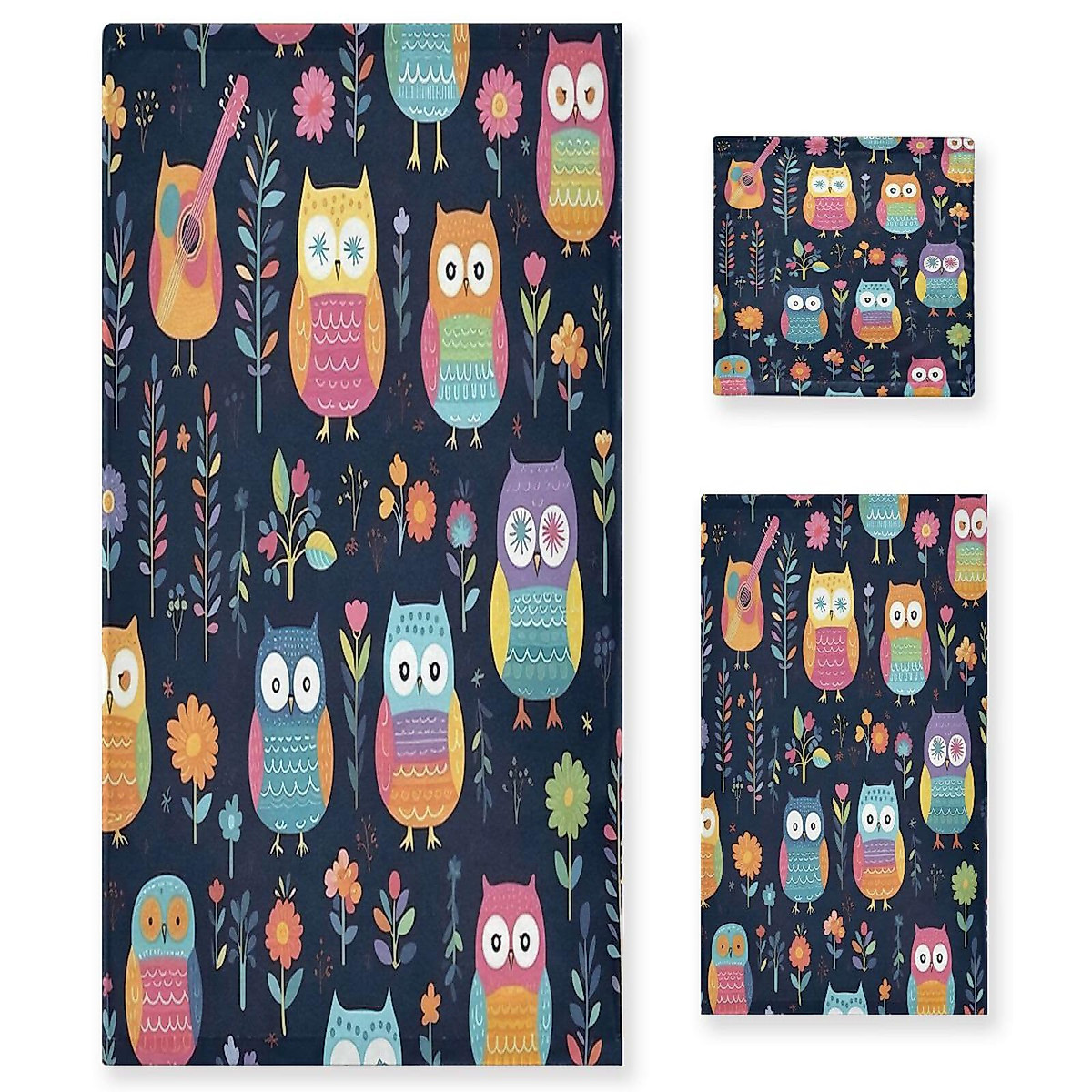 Flradish Cute Owls Towels 3 Pack Bath Towels for Bathroom Set Soft Cotton Highly Absorbent Lightweight & Quickdry Towel Set 1 Bath Towel,1 Hand Towel,1 Washclothe