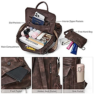 Shrrie Backpack Purse for Women Fashion Leather Backpack Purse Designer Travel Backpack Convertible Shoulder Bag with Wristlet