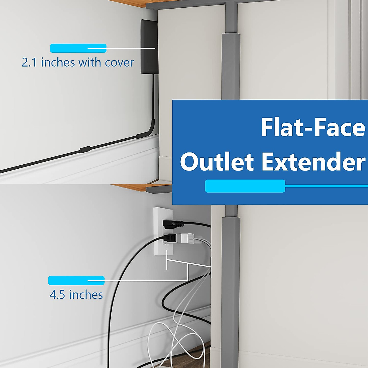 LIDER Flat-Face Outlet Extender with 3 Receptacles, Ultra-Thin Wall Plate Plug with Cord Extender and 3-Outlet Power Strip, 3ft Cord, LWE3-315-BK, Black