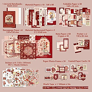 Scrapbooking Supplies Kit, Vintage Rose Aesthetic Scrapbook Kit for Bullet Junk Journal, Stationery, A6 Grid Notebook, Flower DIY Journaling Supplies, Birthday Craft Gift Teen Girl Kid Women