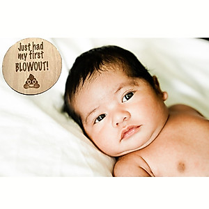 Funny Baby Monthly Milestone Announcement Cards | 13 Round Wooden Double Sided Signs | Gender Neutral Gifts | Baby Shower | Fun Photo Props | Baby Registry | Pregnancy Gift | Baby Photo Props