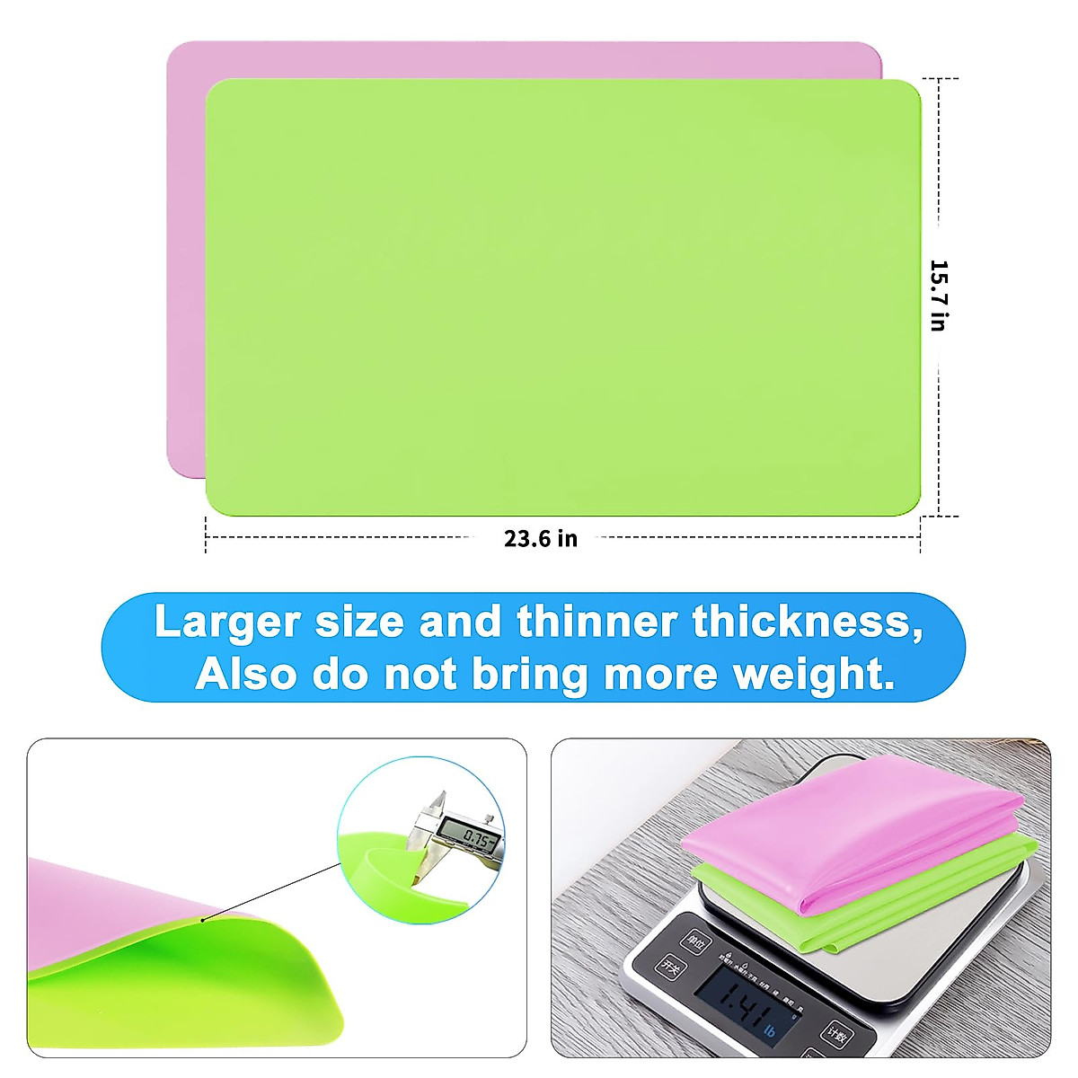 2 Pcs Crafts Silicone Mats,Large Silicone Mat 23.6"x15.7" Place Mats,Silicone Baking Mat,Non-Slip Kids Dinner Table Placemat,Silicone Mats for Kitchen Counter,for Countertop Protection(Green, Pink)