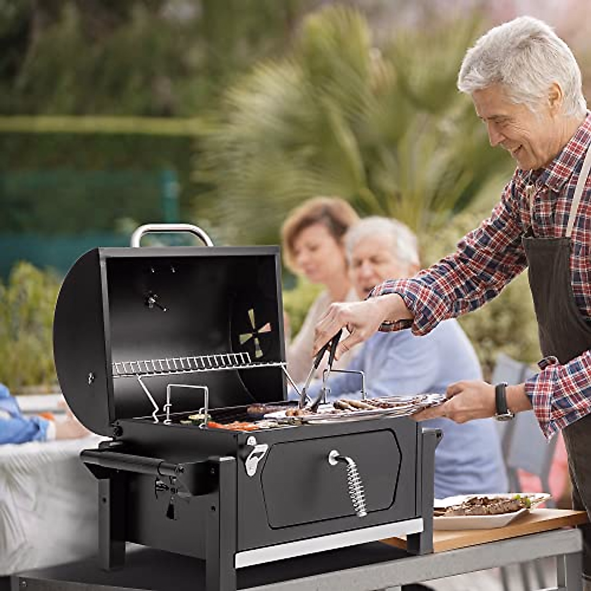 Grills House Portable Charcoal Grill with Two Side Handles, Compact Outdoor Charcoal Grill for Travel, Picnic, Tailgate, and Campsite Cooking, CD1519-SC, Black